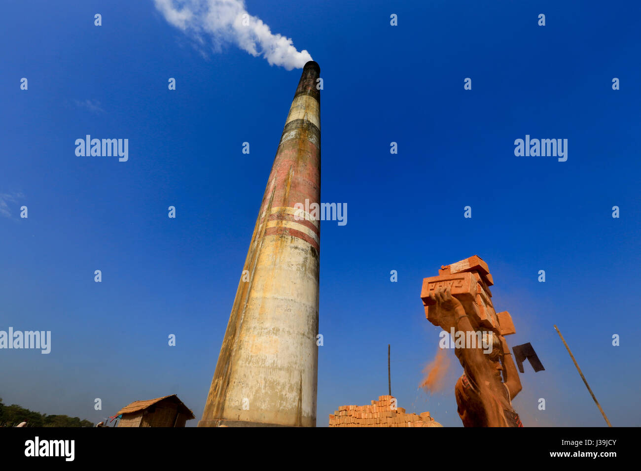 A labourer works at brickfield at Amin Bazar. Dhaka, Bangladesh Stock ...