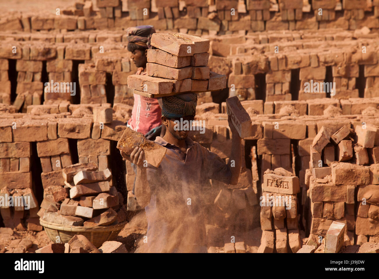 A labourer works at brickfield at Amin Bazar. Dhaka, Bangladesh Stock ...