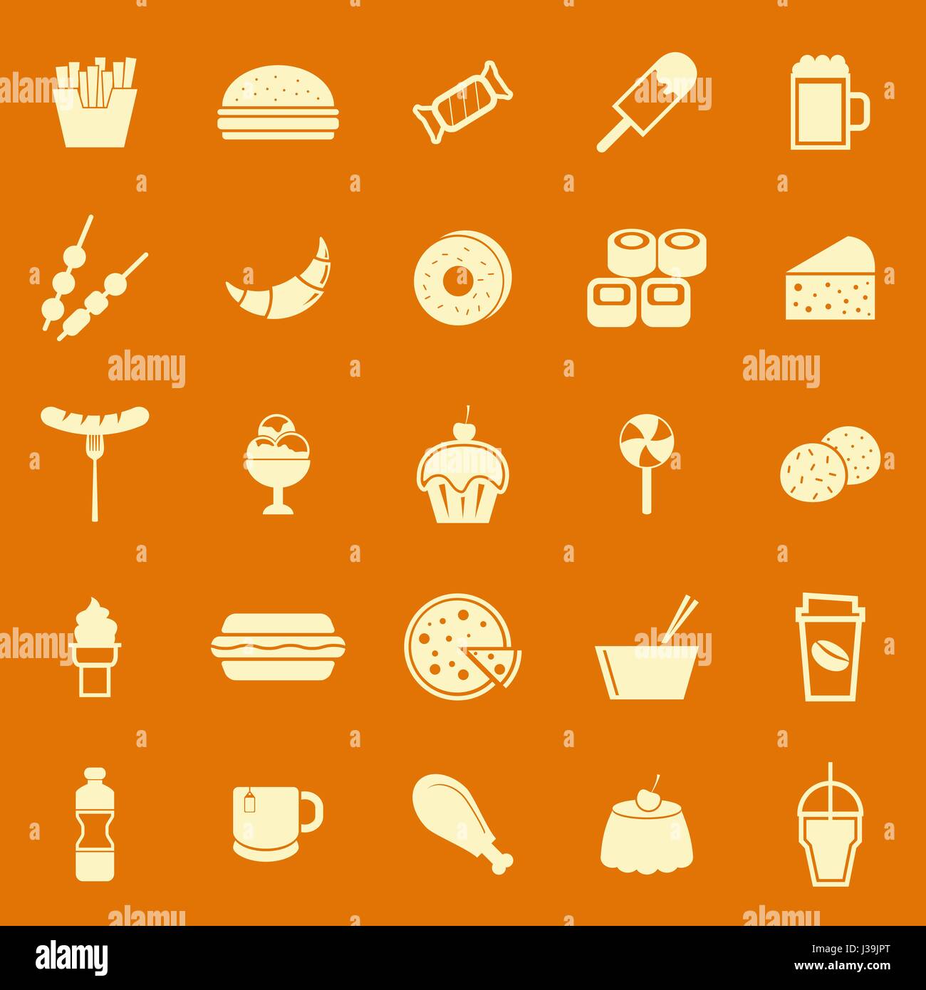 Fast food color icons on orange background, stock vector Stock Vector ...