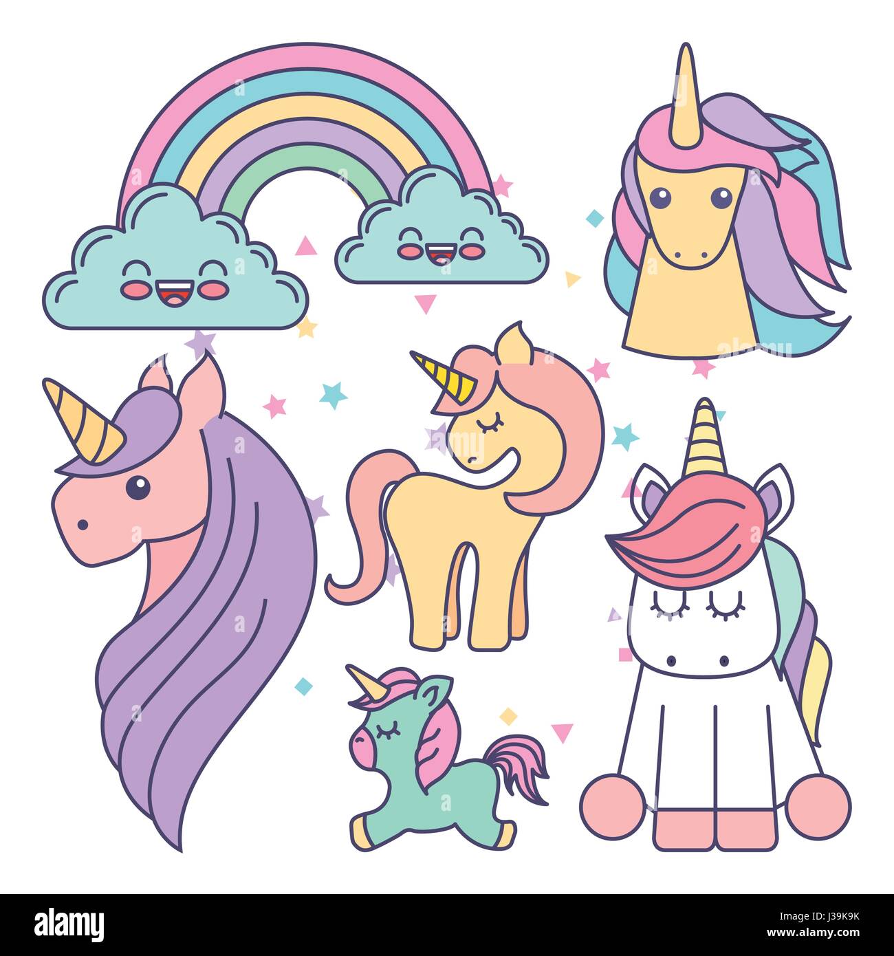 drawing cute set unicorns icon Stock Vector Image & Art - Alamy