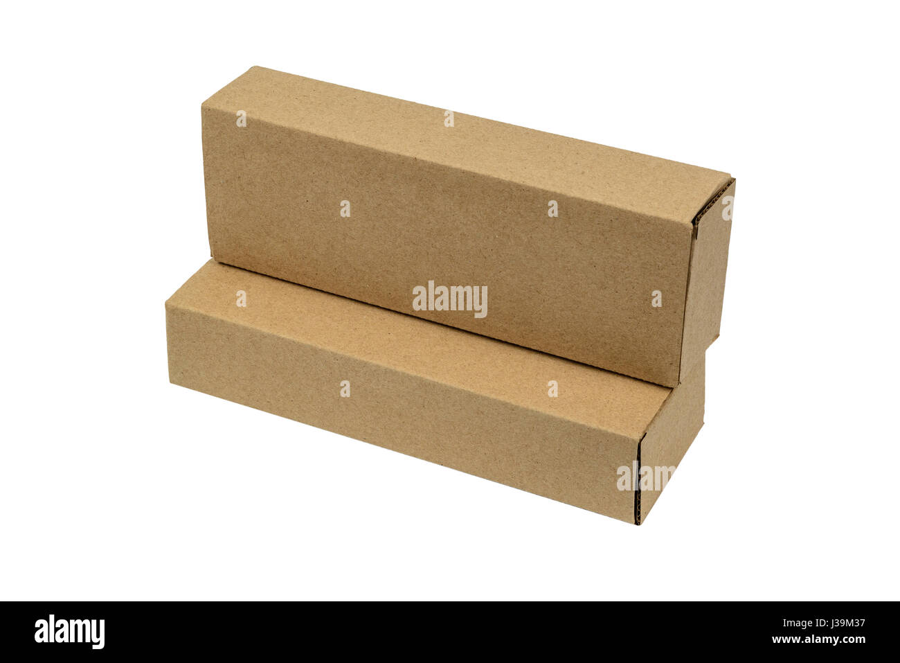 Two long rectangle closed brown cardboard box packaging blank template ...