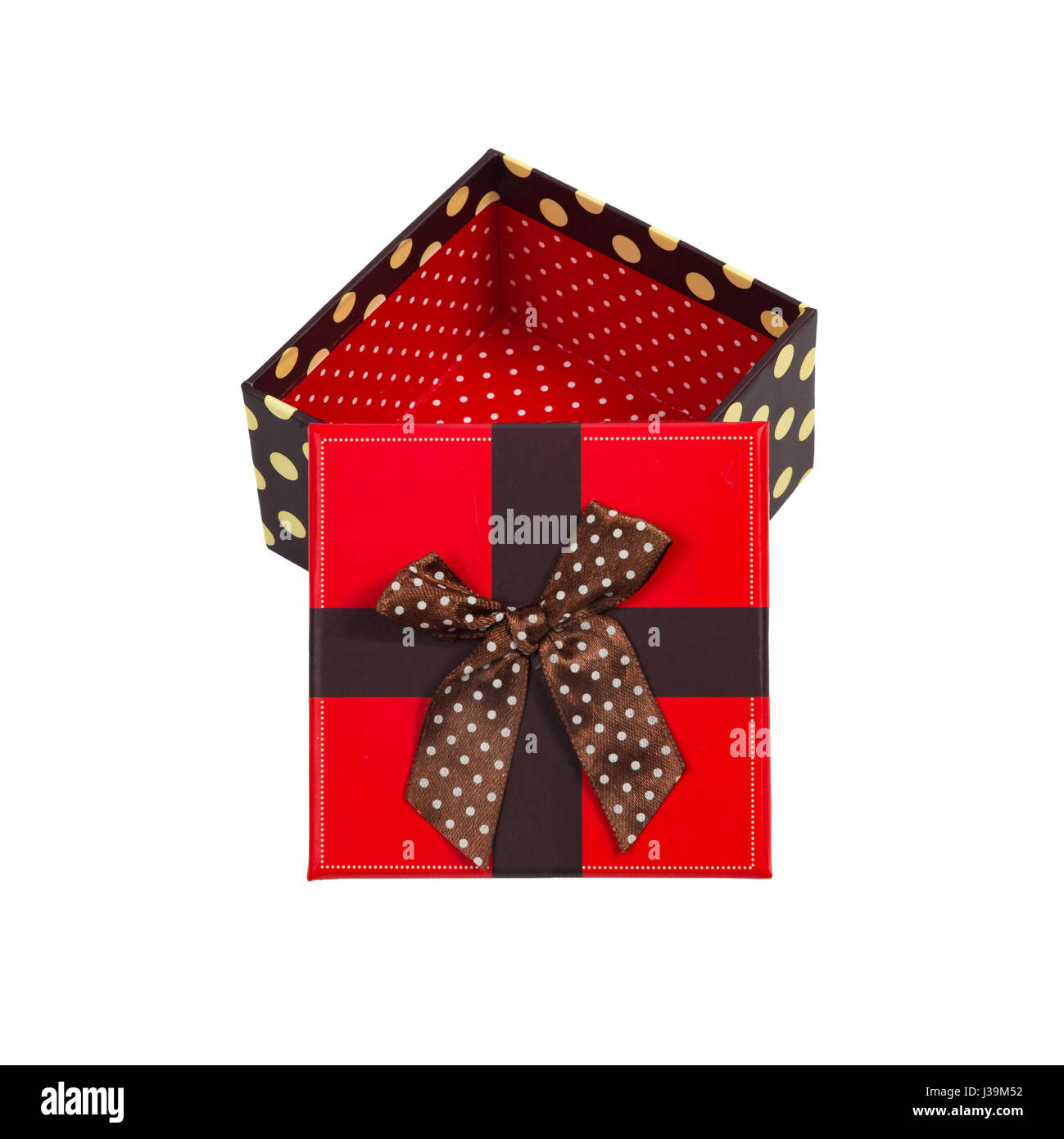 Gift box dark brown color and yellow dot with red cap and ribbon ...