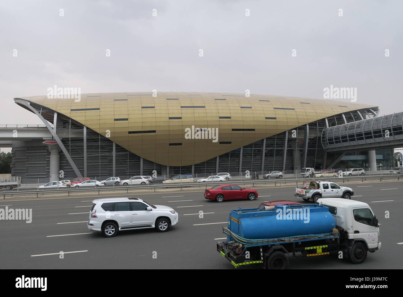 Golden shiny roof of metro station in Dubai city, United Arab Emirates ...
