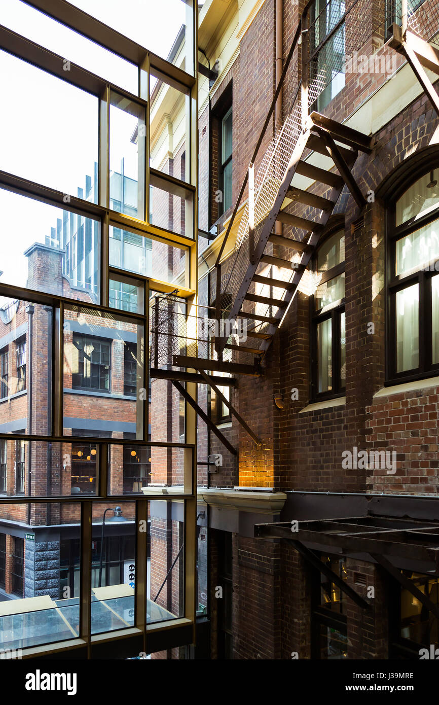 A view of the Old Clare Hotel original iron staircase, Chippendale ...