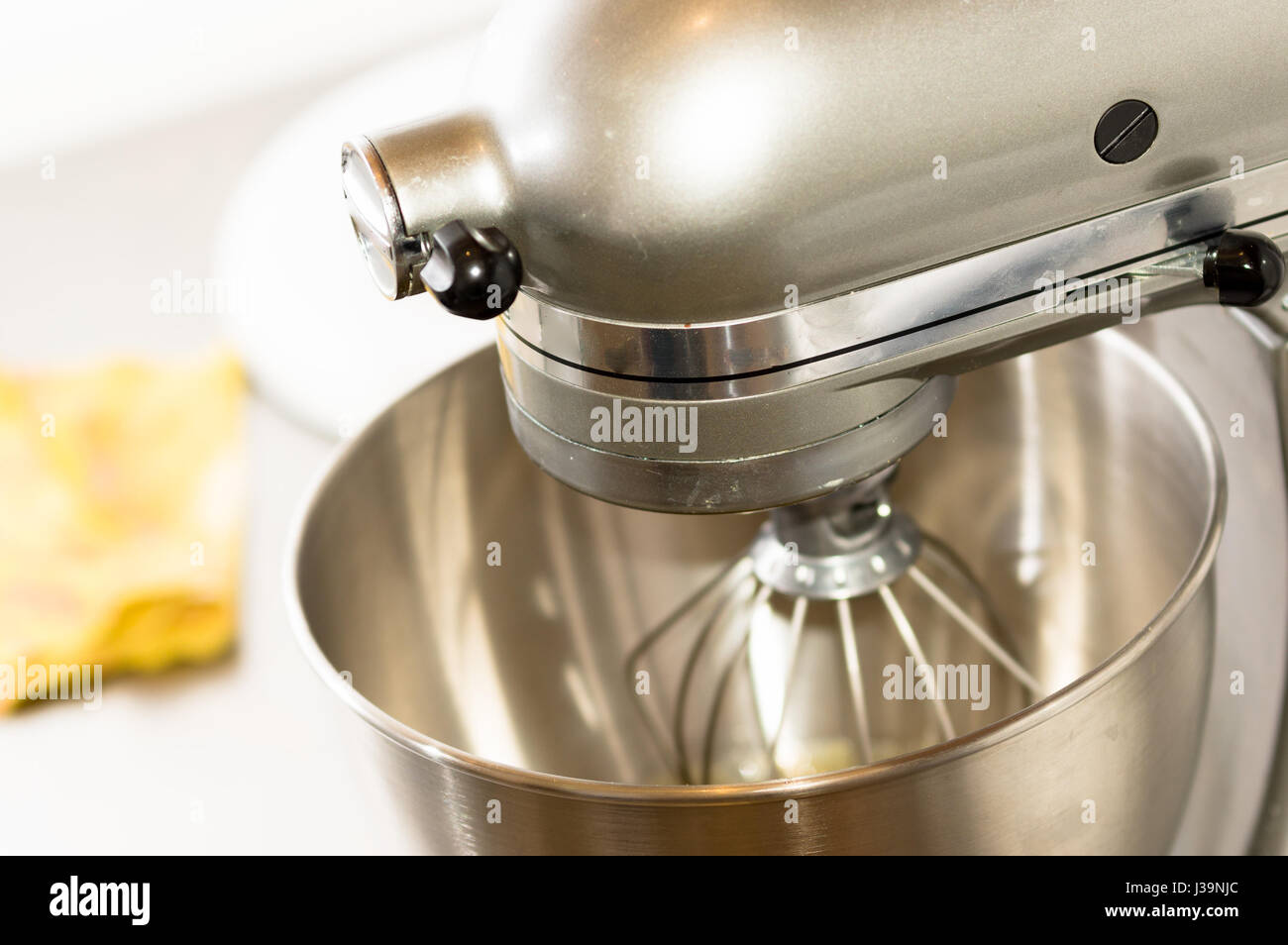 A closeup of bread Mixer In Bakery, mixing dough for baguettes in a ...