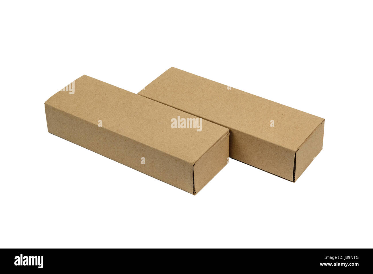 Two long rectangle closed brown cardboard box packaging blank template ...
