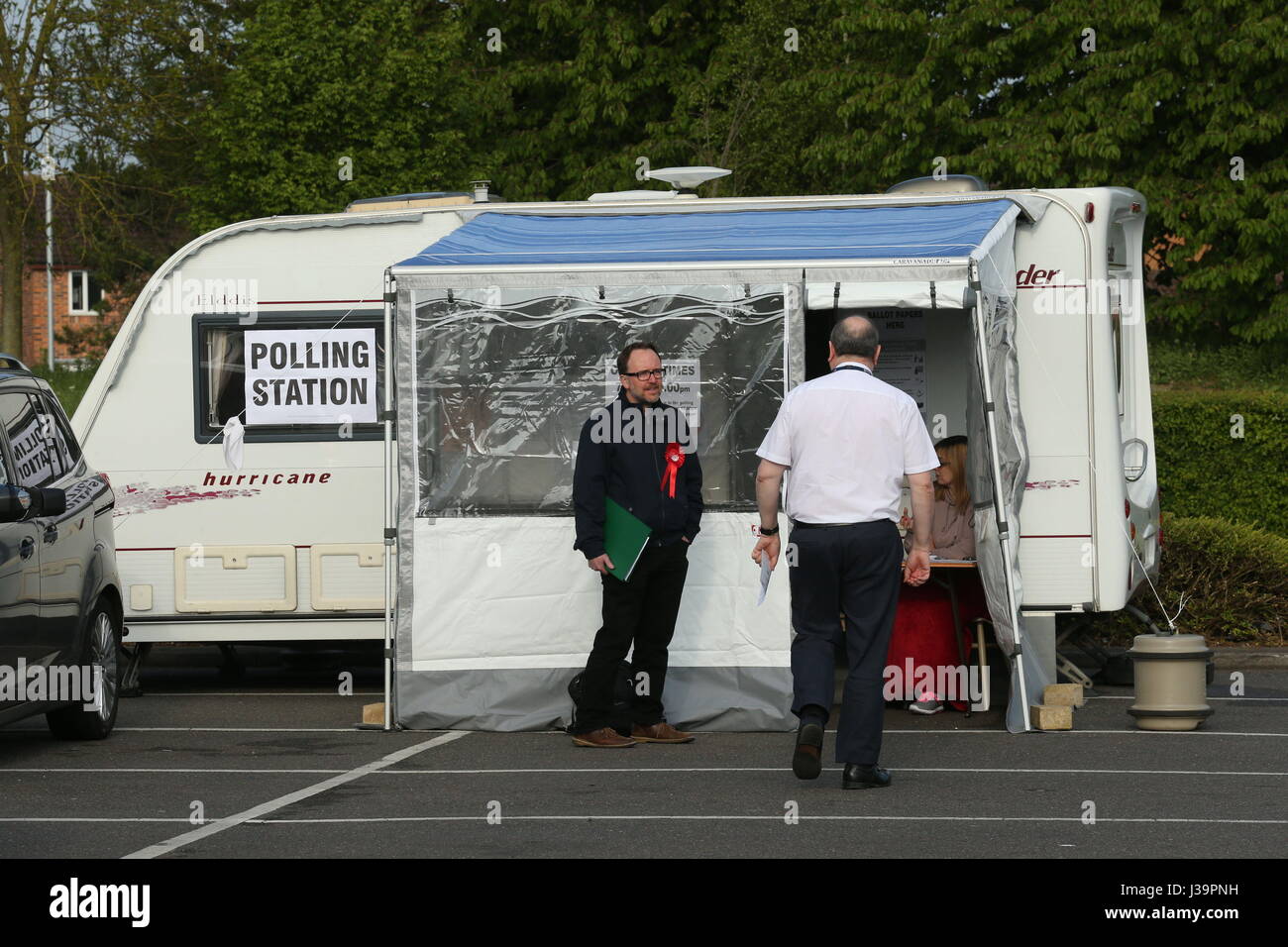 A voter arrives at a caravan being used as a polling station in the ...