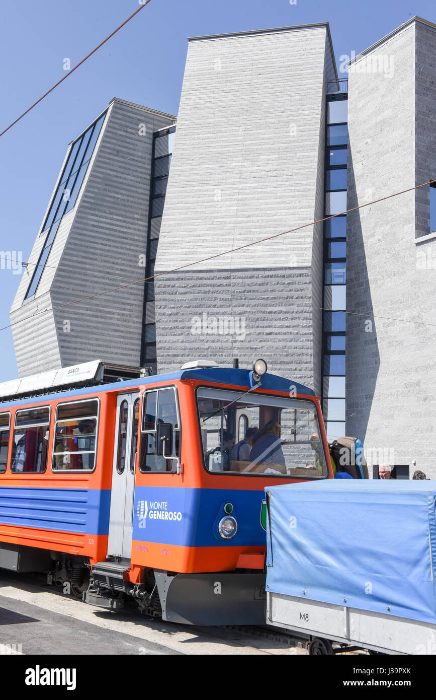 Monte Generoso, Switzerland - 8 April 2017: Tourists in the rack train ...