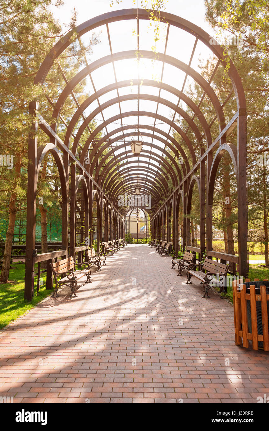 Garden with topiary landscape and arch. Landscaping in the park Stock ...