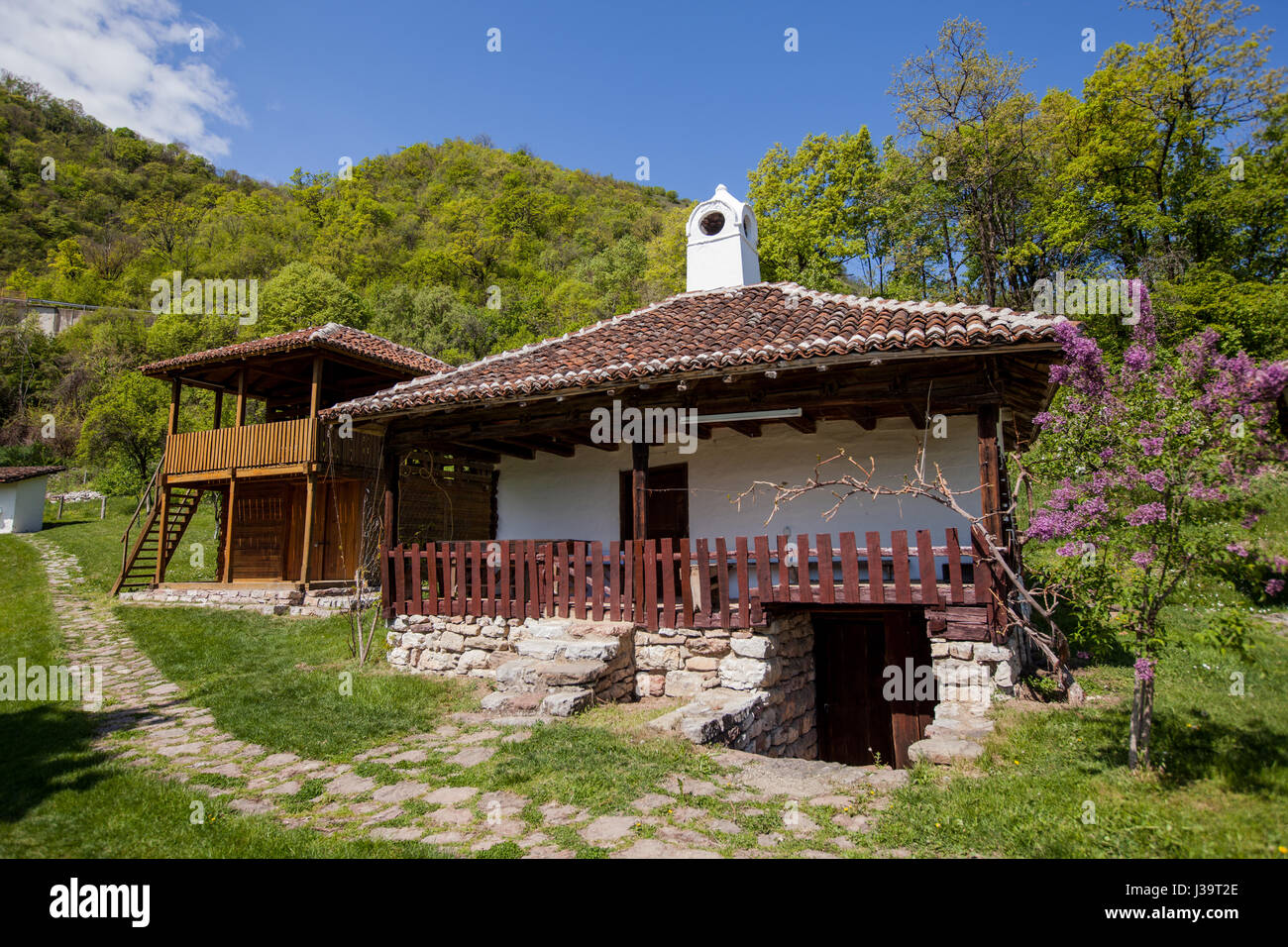 Traditional house in village at eastern Serbia, a combination of wood ...