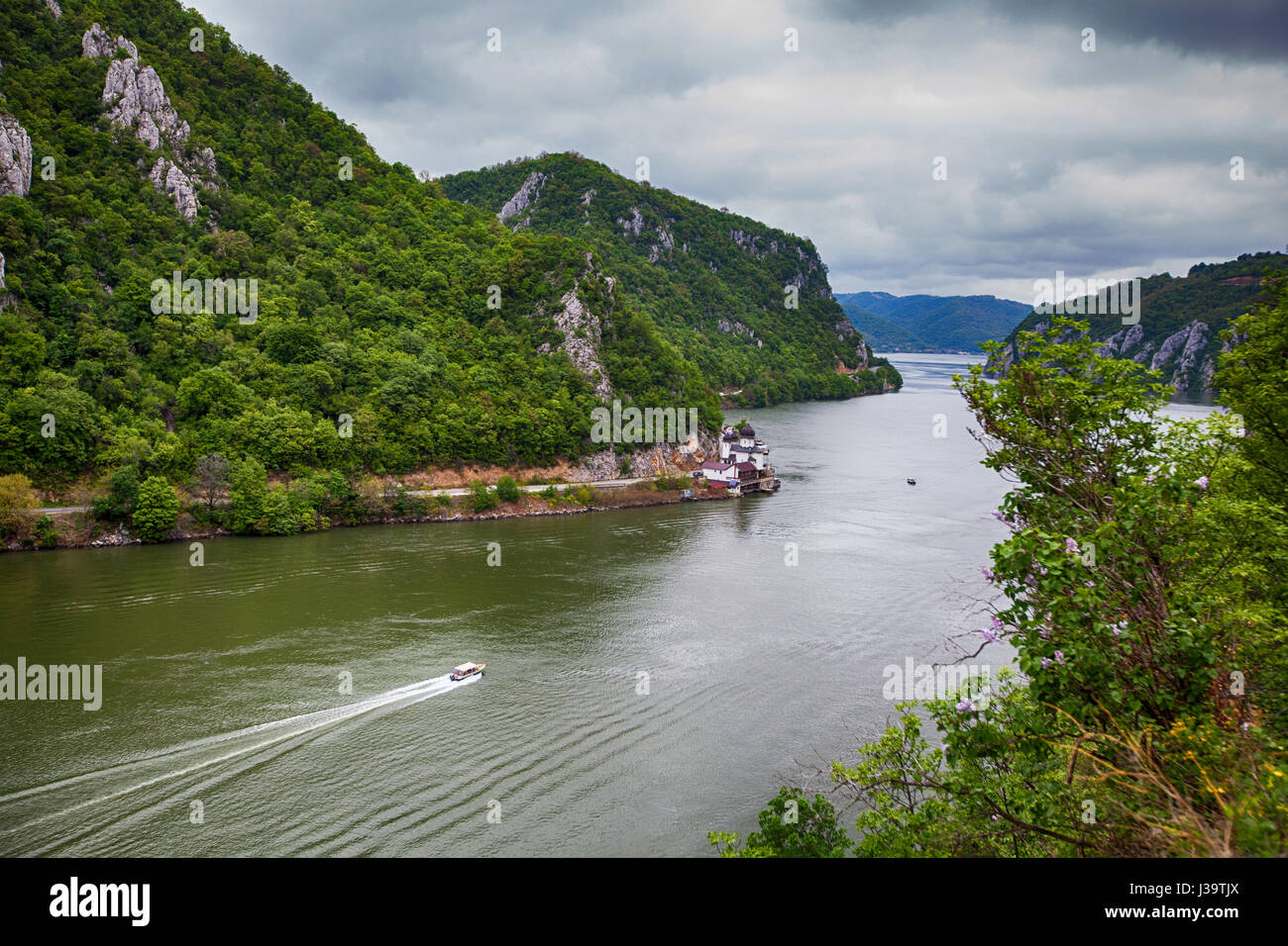 Danube river landscape, Serbia and Romania border ,narrowest part of ...