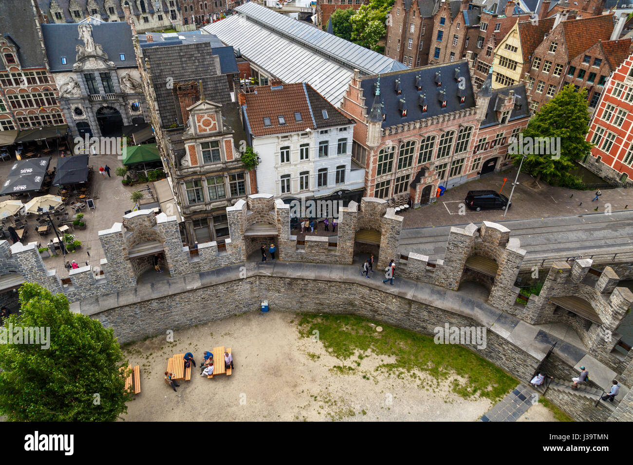 GENT, BELGIUM - JULY 6, 2016 : Interior view of medieval castle named Gravensteen (Castle of the ...
