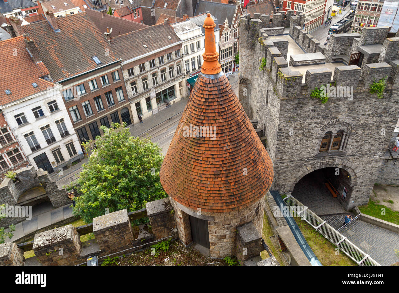 GENT, BELGIUM - JULY 6, 2016 : Interior view of medieval castle named ...
