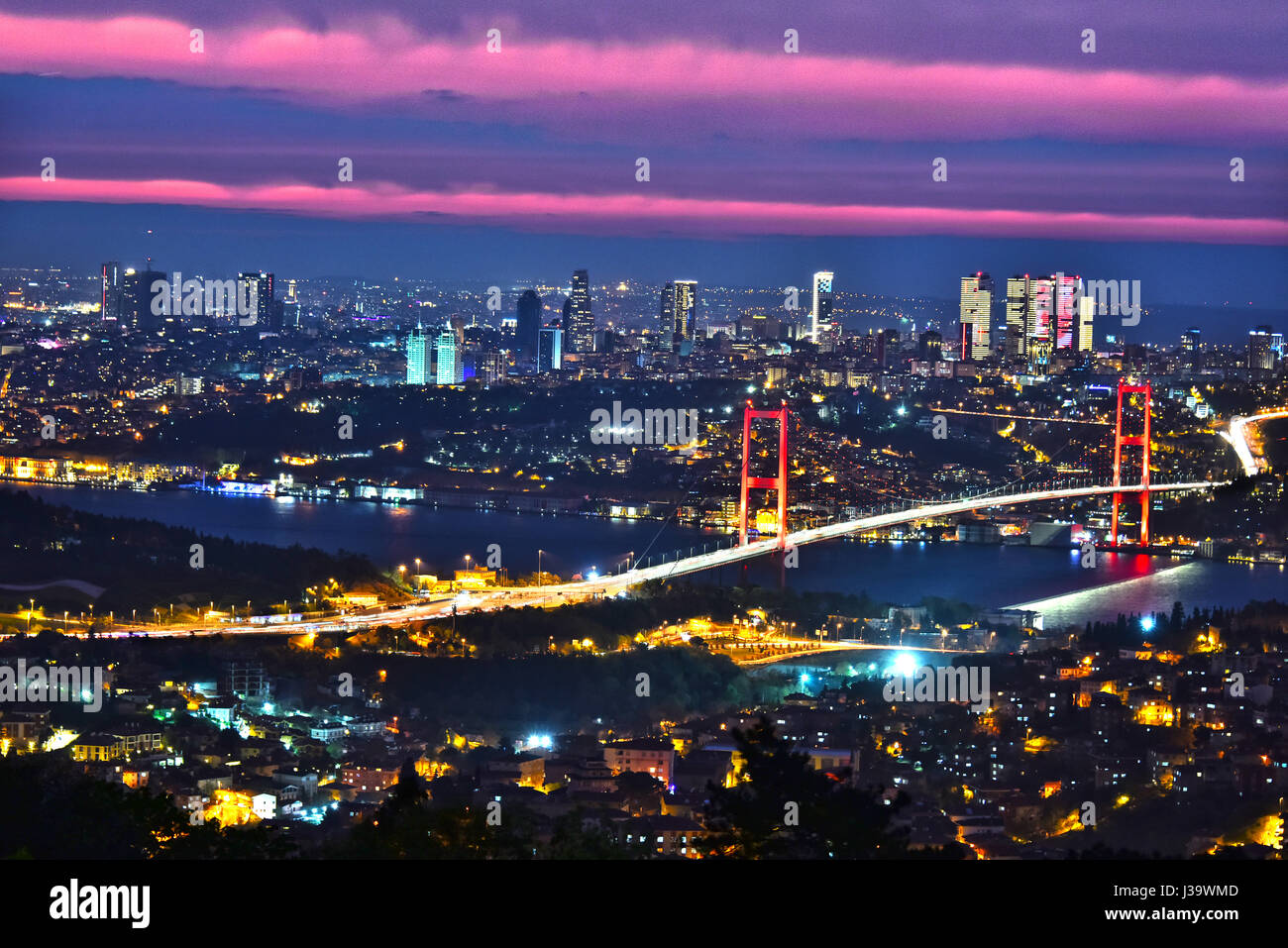 Panoramic view of Istanbul with the Bosphorus Bridge over Bosphorus ...