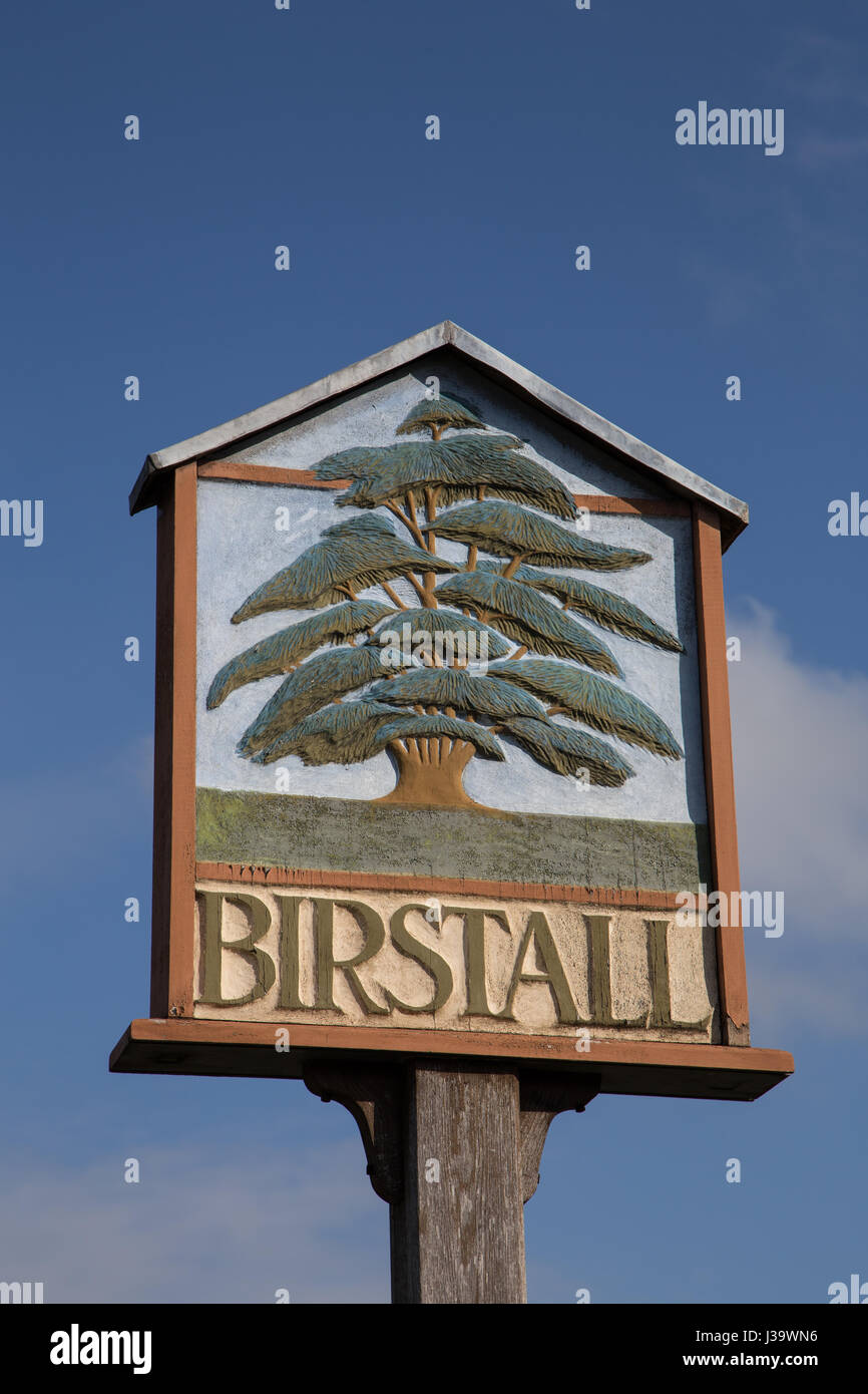 birstall village sign, leicester , english village sign, blue sky and ...