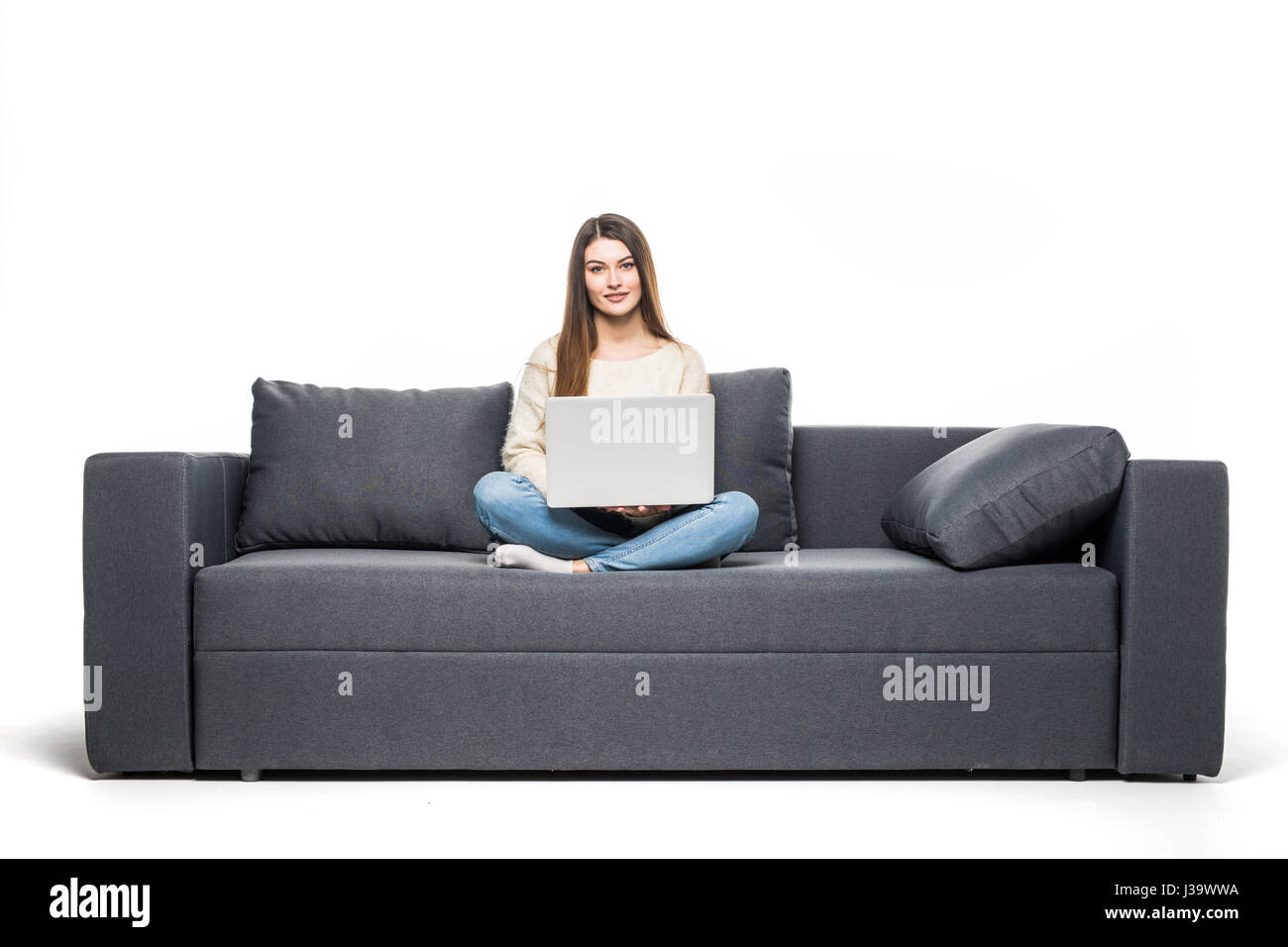 Student learning laptop home Cut Out Stock Images & Pictures - Alamy