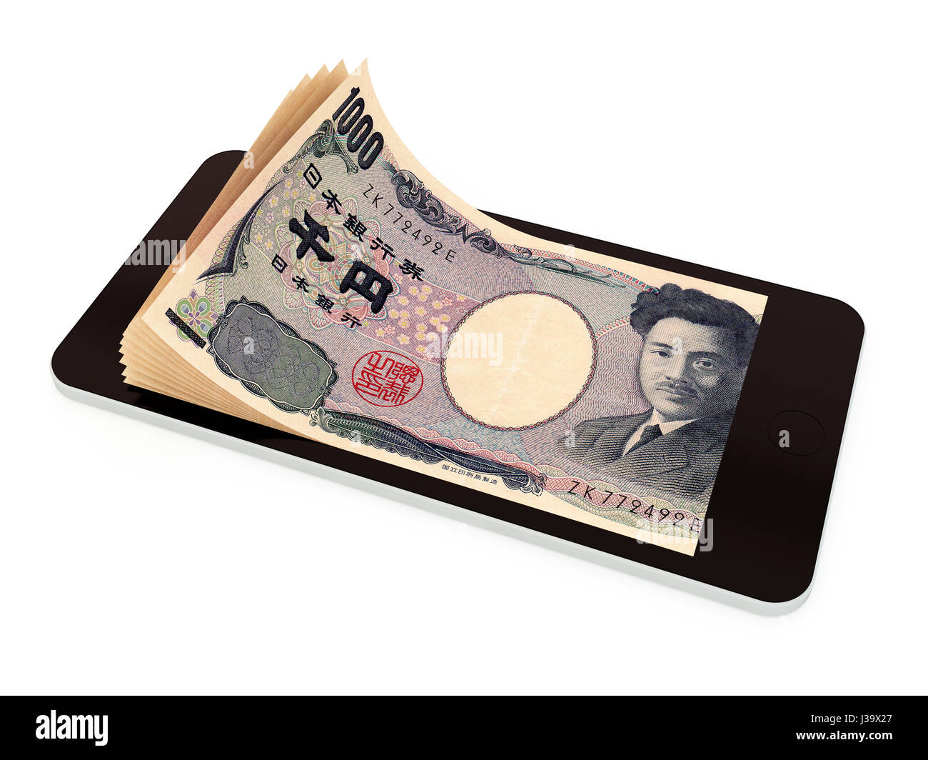 Mobile payment, money transfer with smart phone, Japanese yen. 3d ...