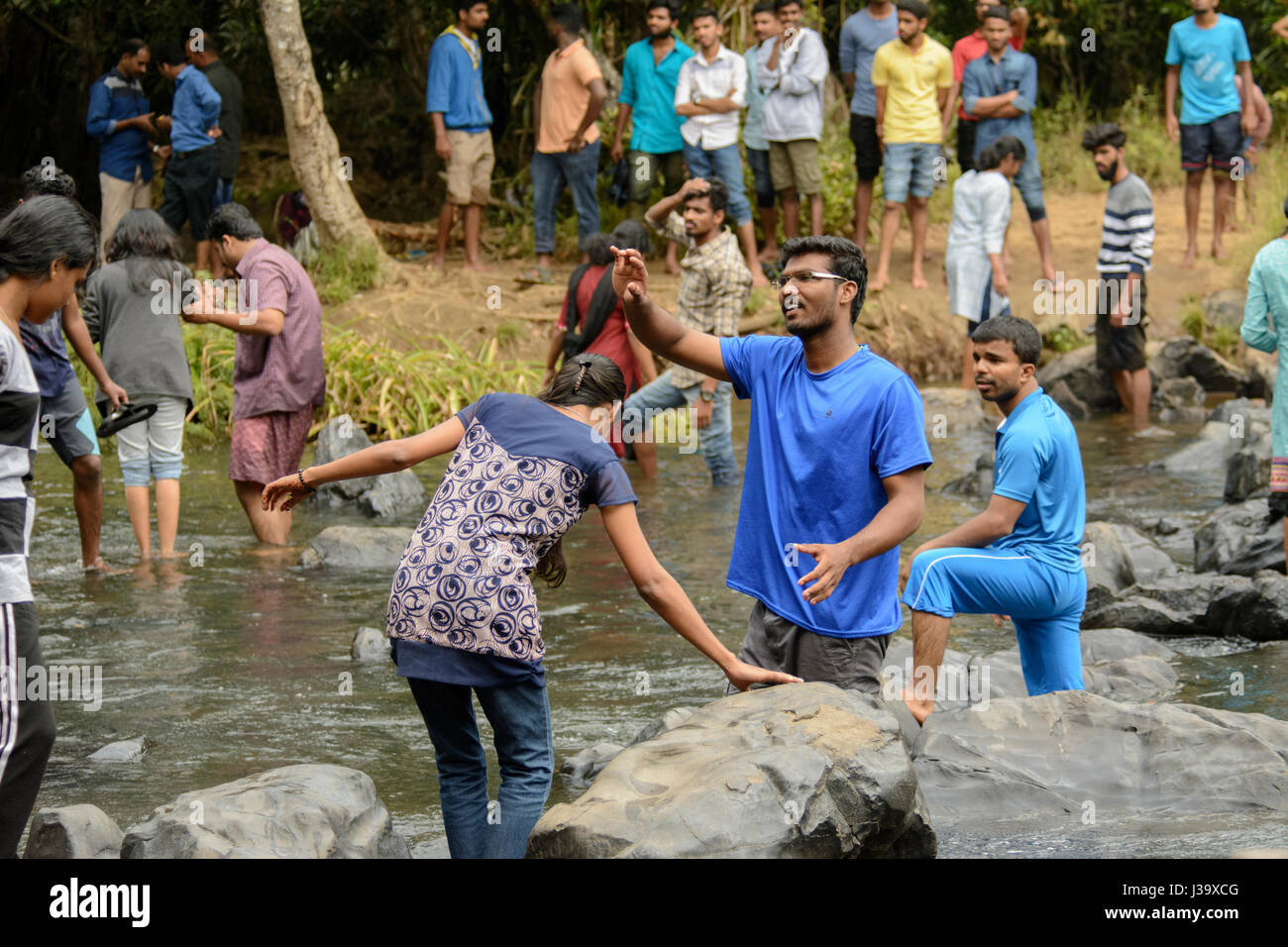 Local people playing in the river to celebrate India's Republic Day at ...