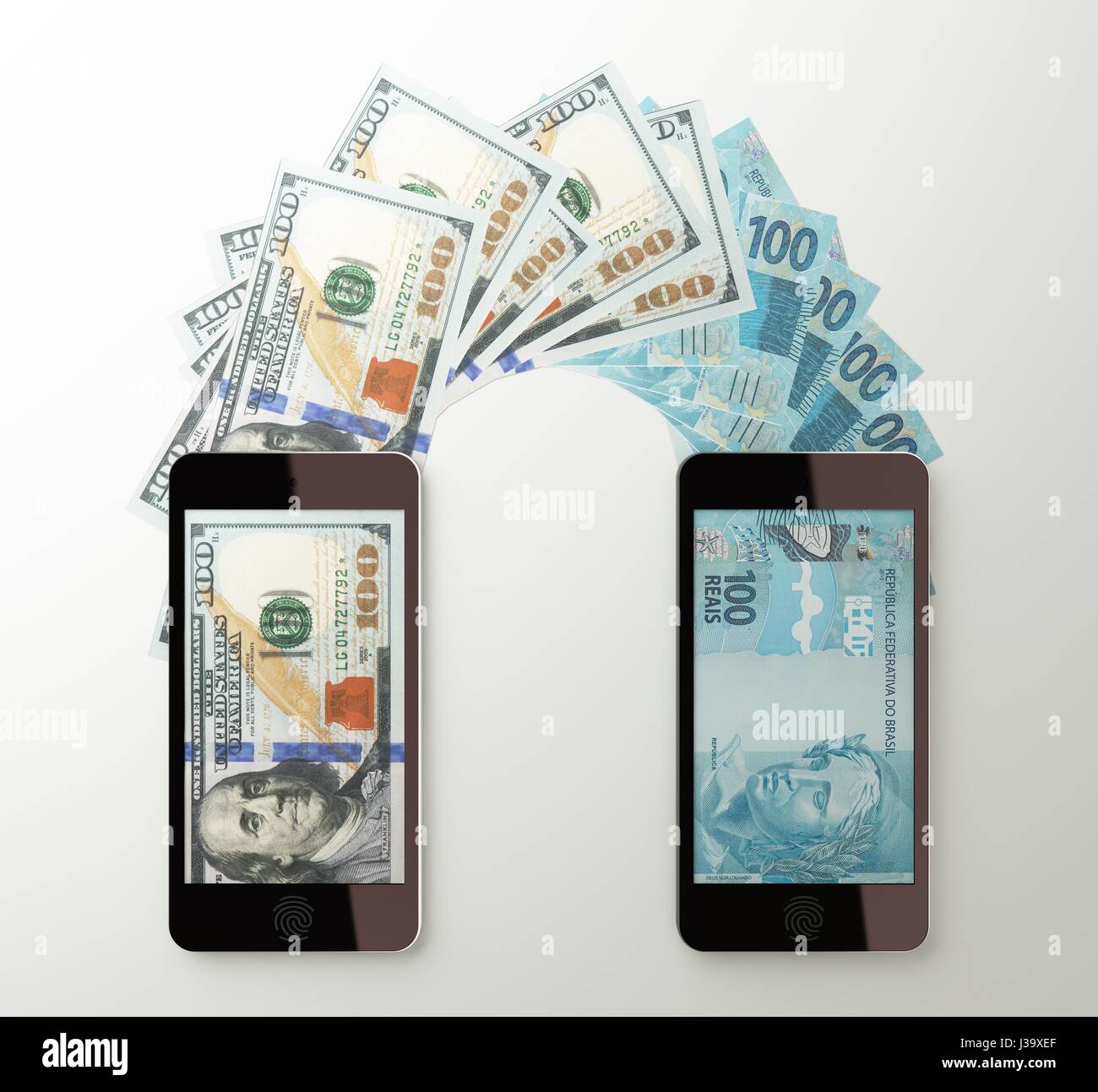 International mobile money transfer with smart phone. American dollar ...