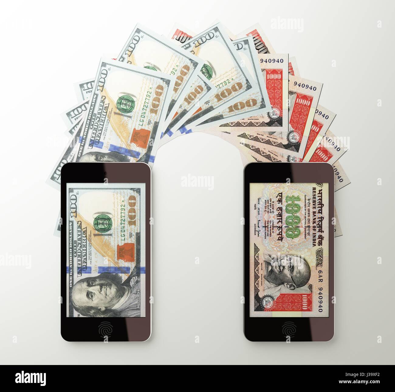 International mobile money transfer with smart phone. American dollar ...