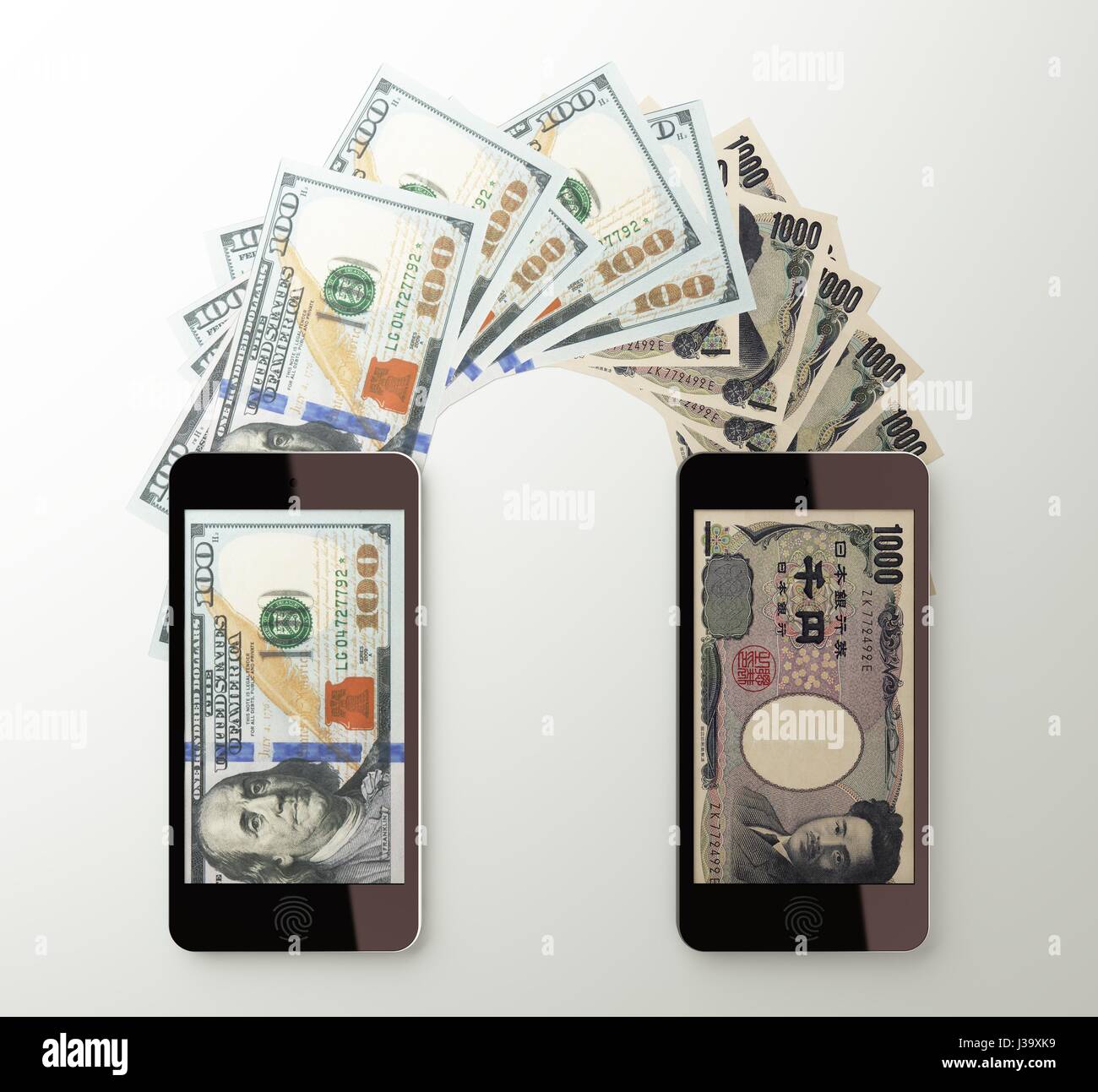 International mobile money transfer with smart phone. American dollar ...