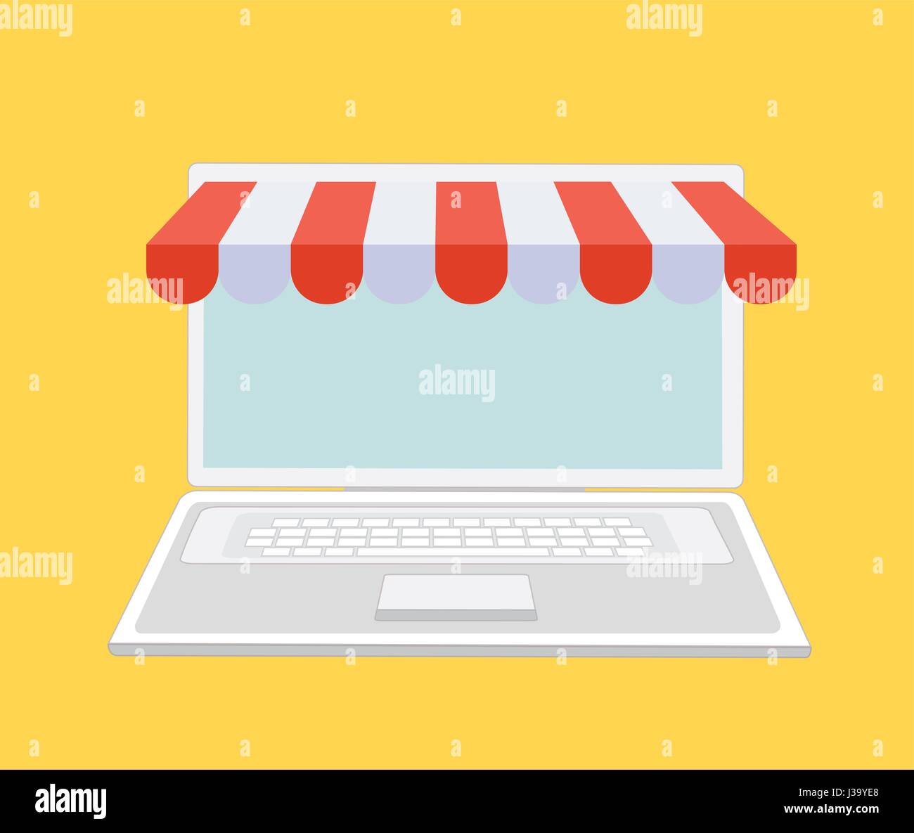 Vector illustration. Online shopping laptop with empty screen. E ...
