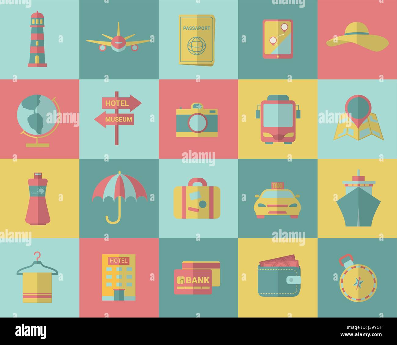 Vector illustration. Tourism and vacation icons set flat desing. Travel ...