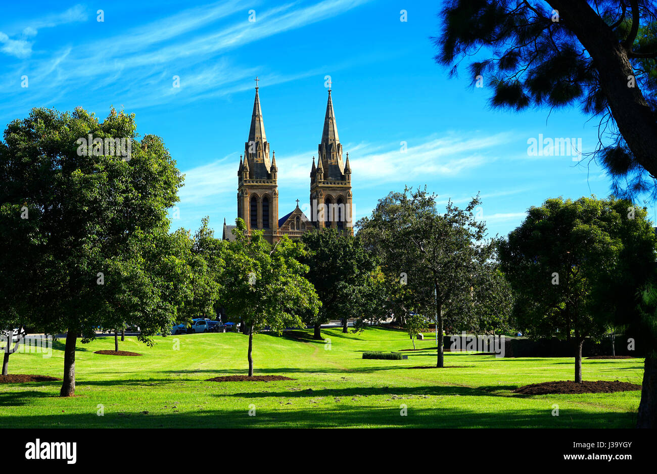 St Peters Cathedral taken from parklands near King William Road ...