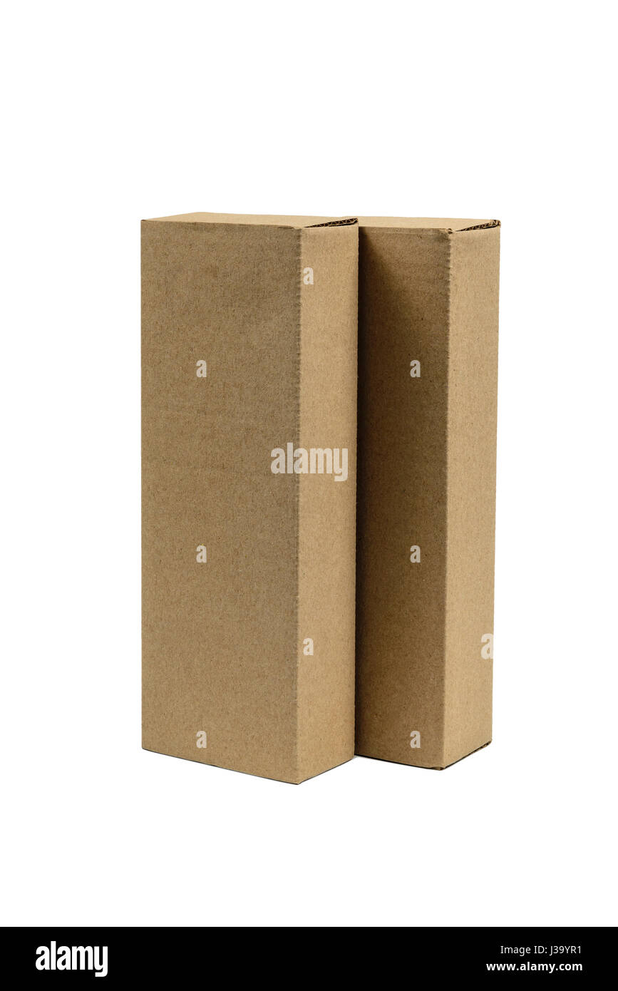 Two long rectangle closed brown cardboard box packaging blank template ...