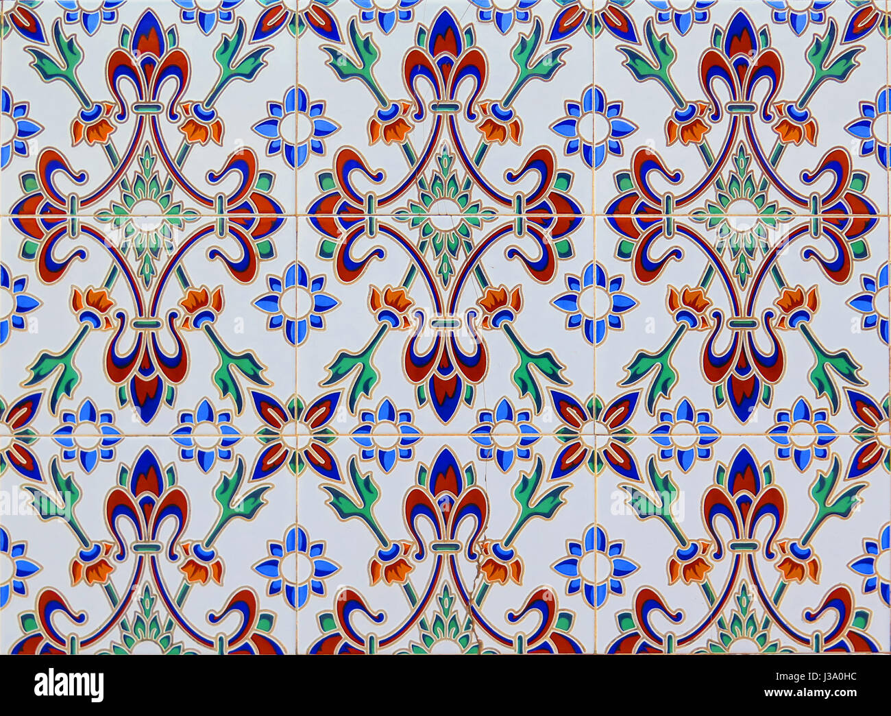 Closeup of Wall tiled with colorful floral ceramic tiles Stock Photo ...