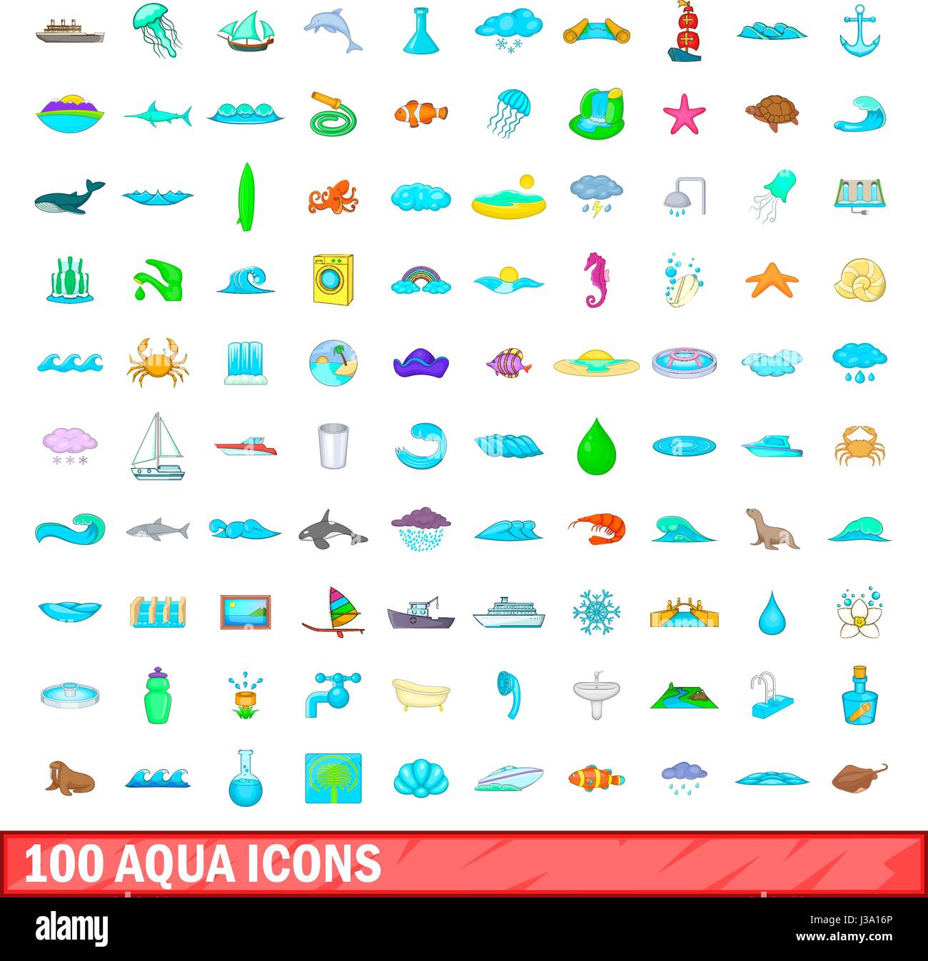 100 aqua icons set, cartoon style Stock Vector Image & Art - Alamy