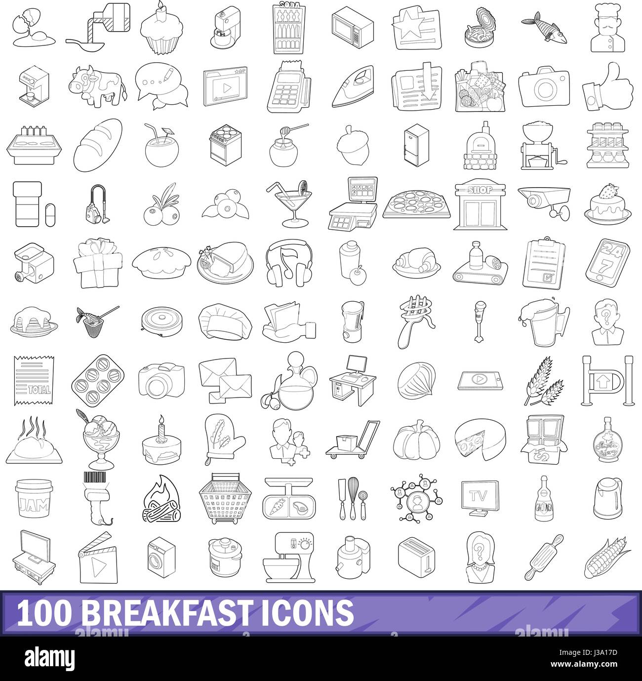 100 breakfast icons set, outline style Stock Vector Image & Art - Alamy
