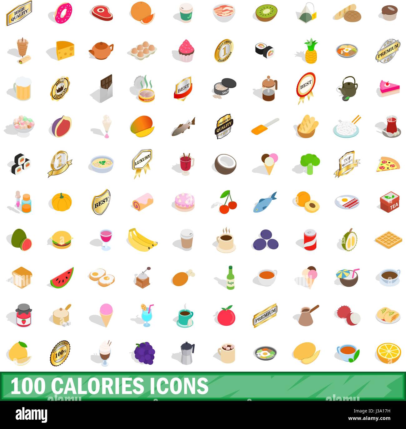 100 calories icons set, isometric 3d style Stock Vector Image & Art - Alamy
