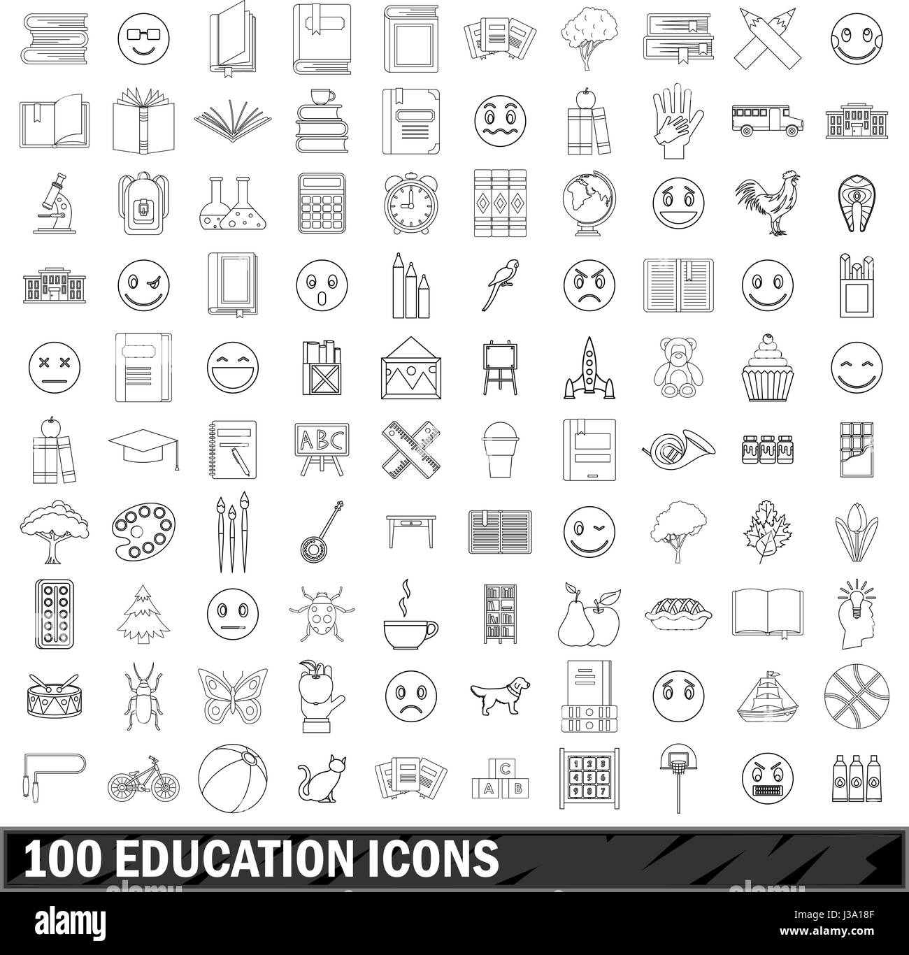100 education icons set, outline style Stock Vector Image & Art - Alamy