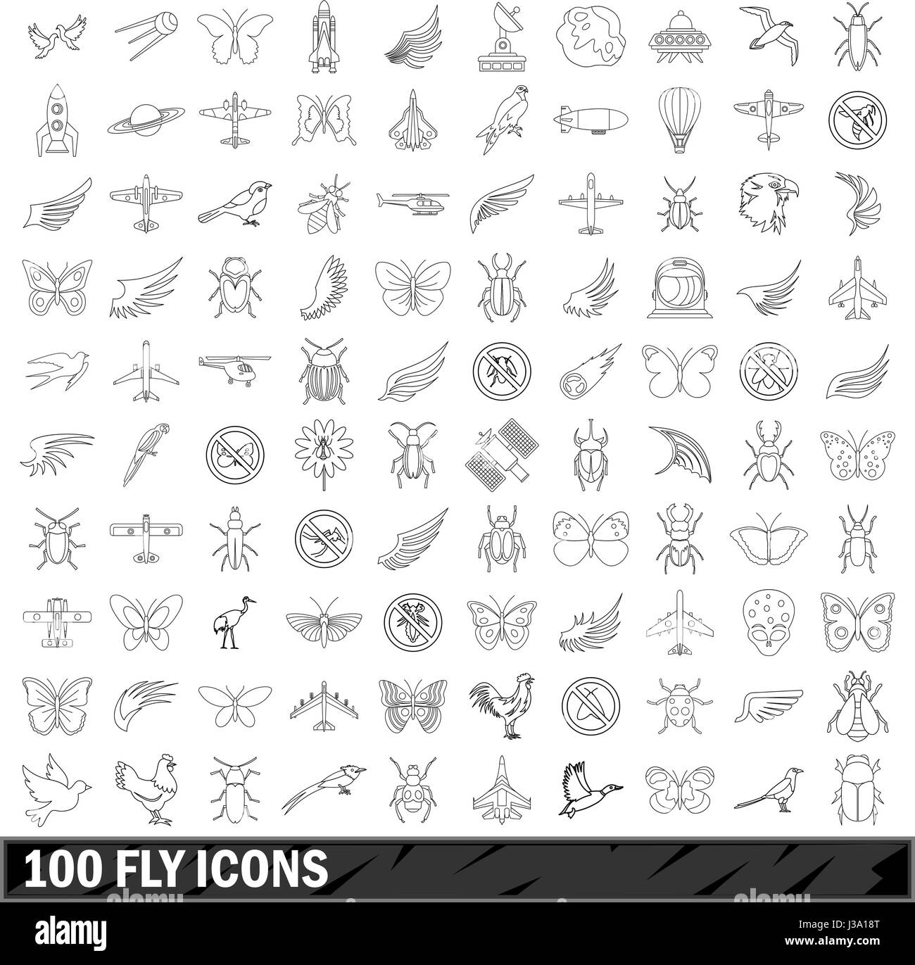 100 fly icons set, outline style Stock Vector Image & Art - Alamy