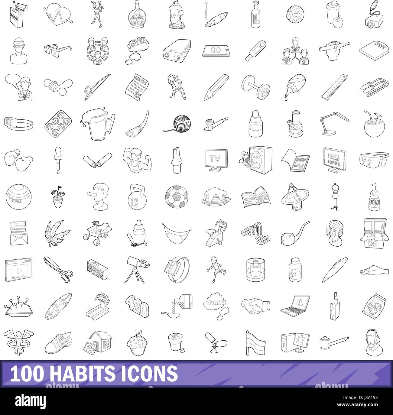 100 habits icons set, outline style Stock Vector Image & Art - Alamy