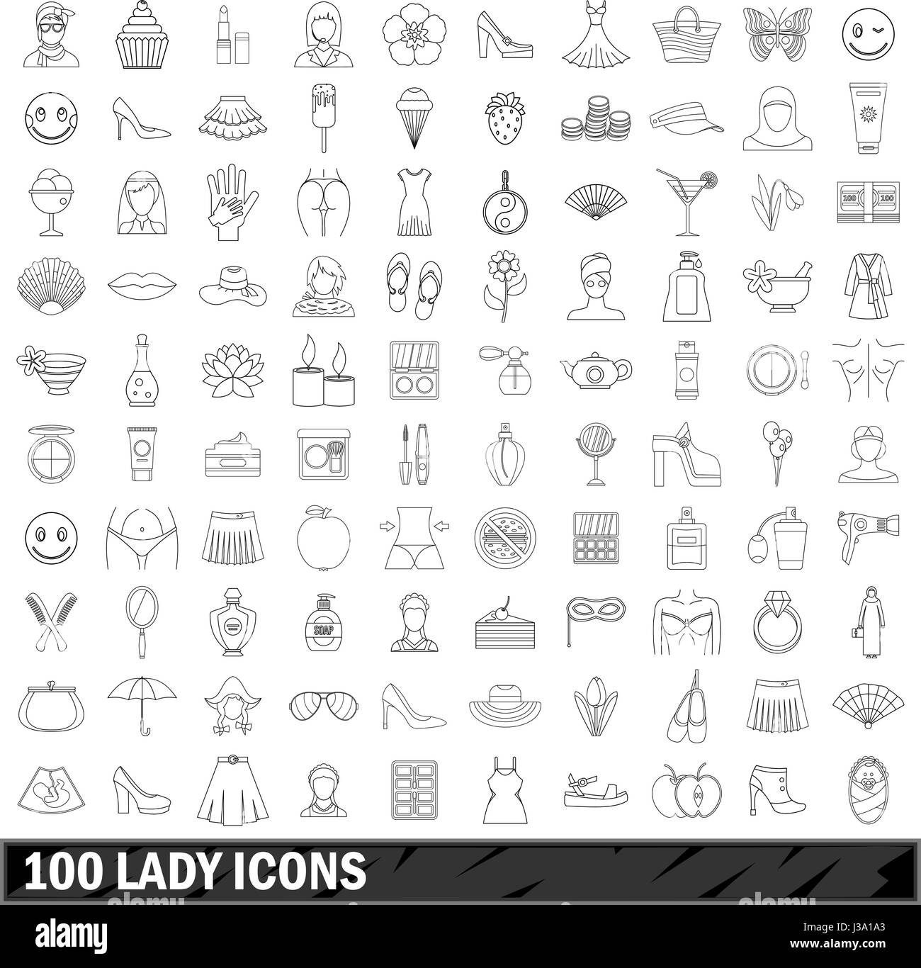 100 lady icons set, outline style Stock Vector Image & Art - Alamy