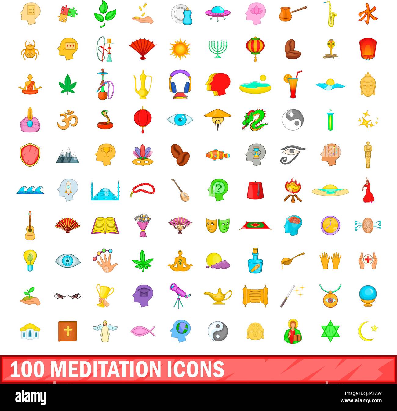 100 meditation icons set, cartoon style Stock Vector Image & Art - Alamy