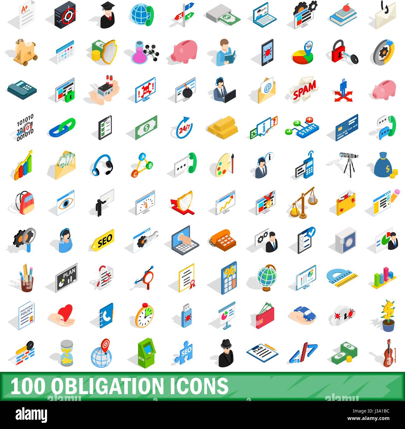 100 obligation icons set, isometric 3d style Stock Vector Image & Art ...