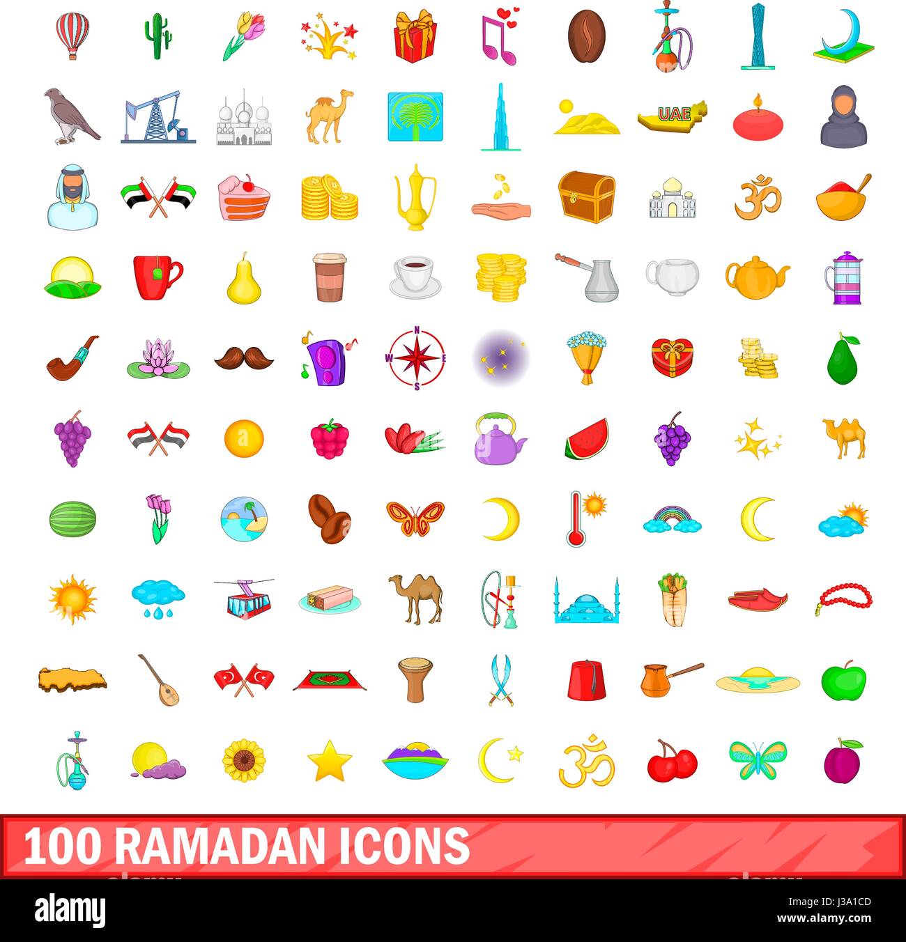100 ramadan icons set, cartoon style Stock Vector Image & Art - Alamy