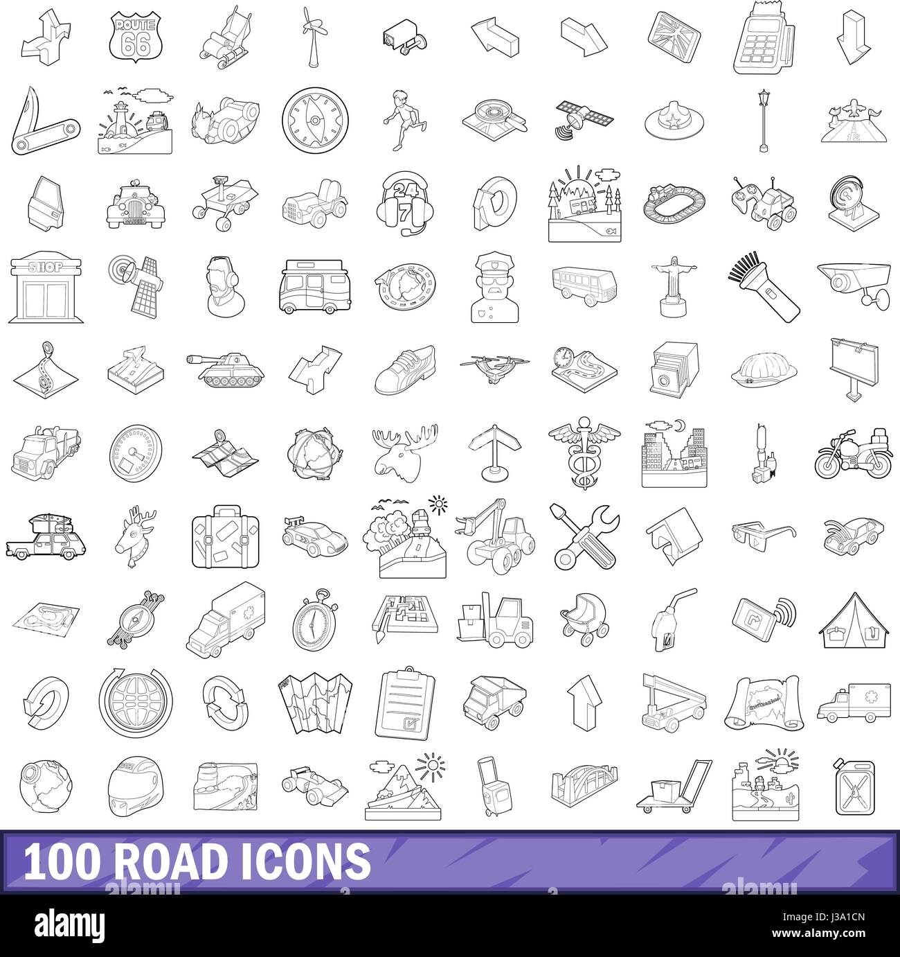100 road icons set, outline style Stock Vector Image & Art - Alamy