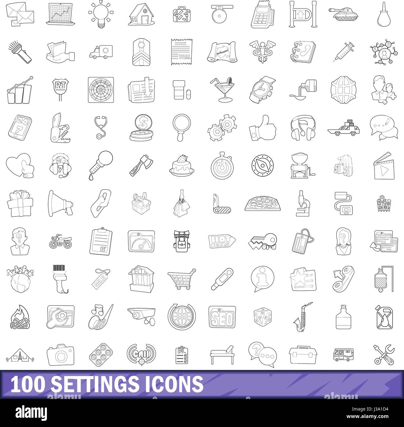 100 settings icons set, outline style Stock Vector Image & Art - Alamy
