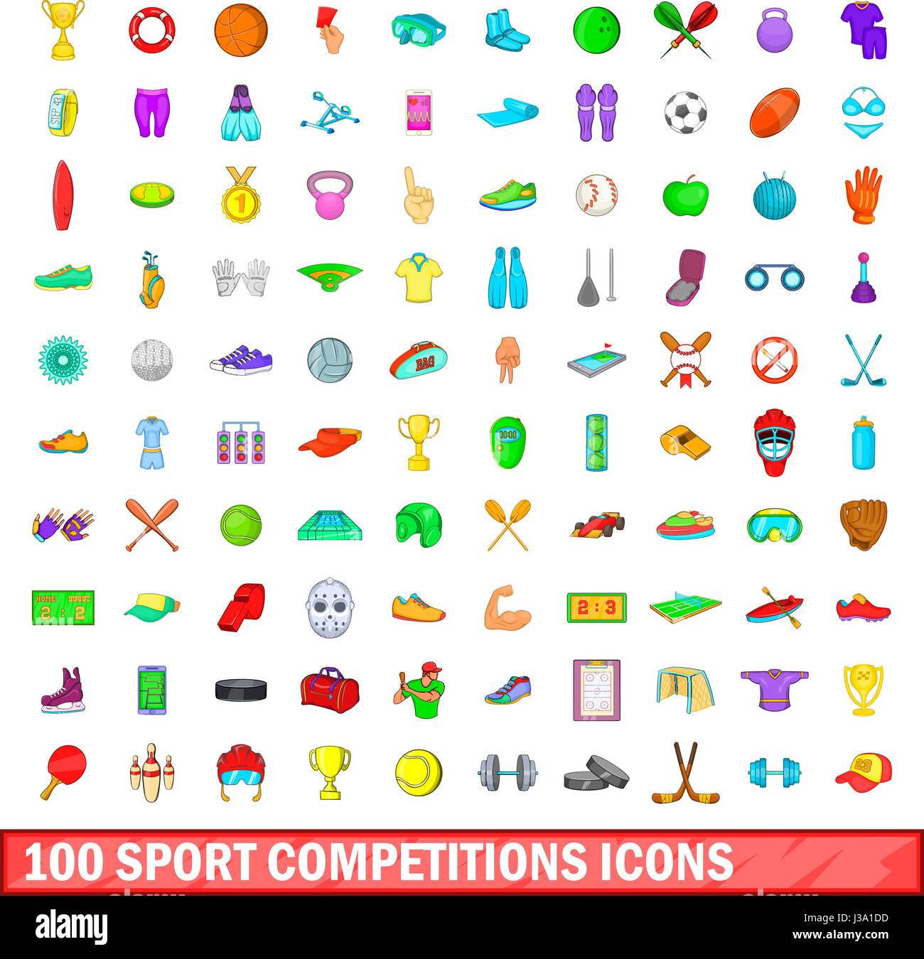 100 sport competition icons set, cartoon style Stock Vector Image & Art ...