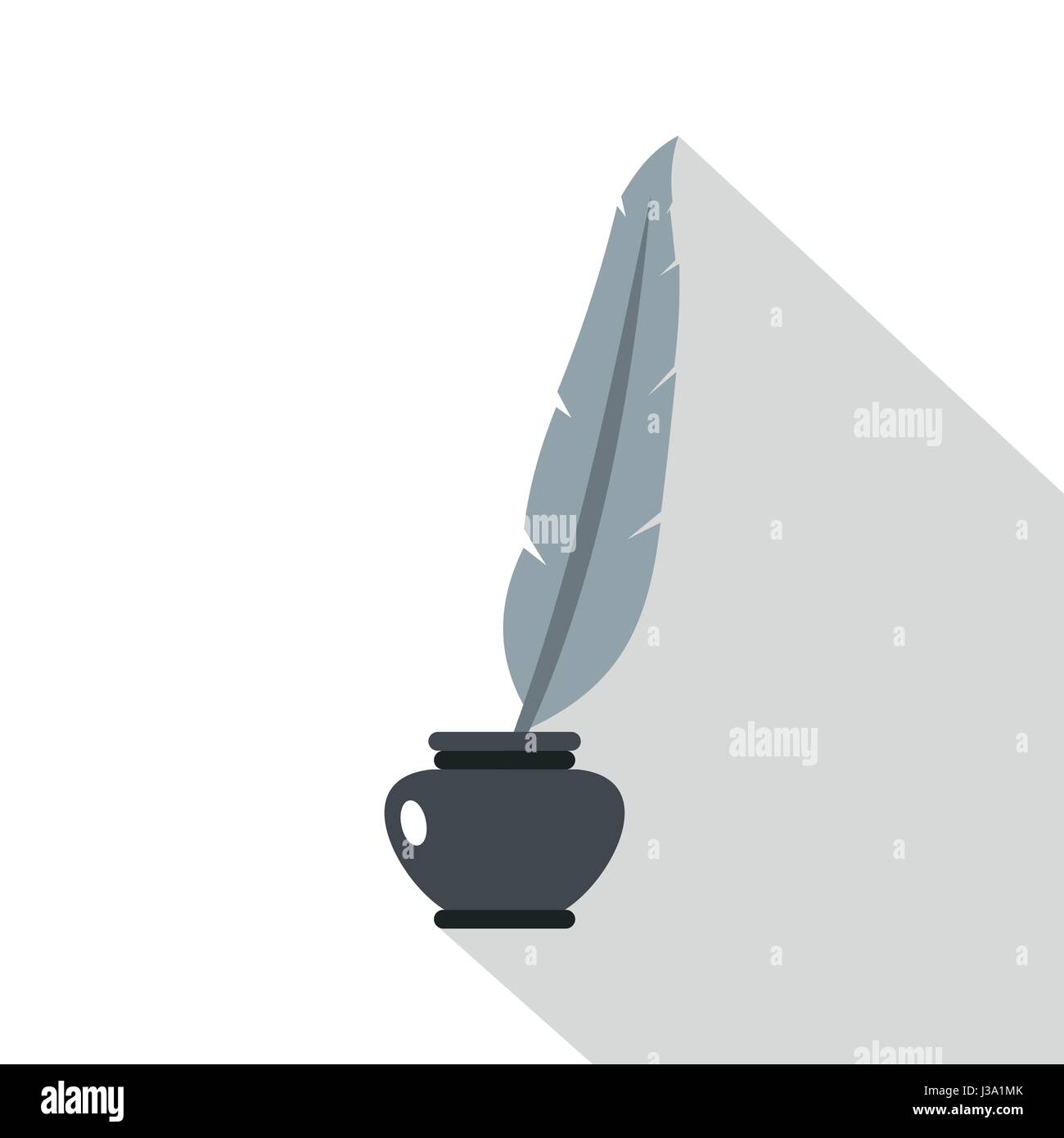 Feather quill pen standing in bottle of ink icon Stock Vector Image ...