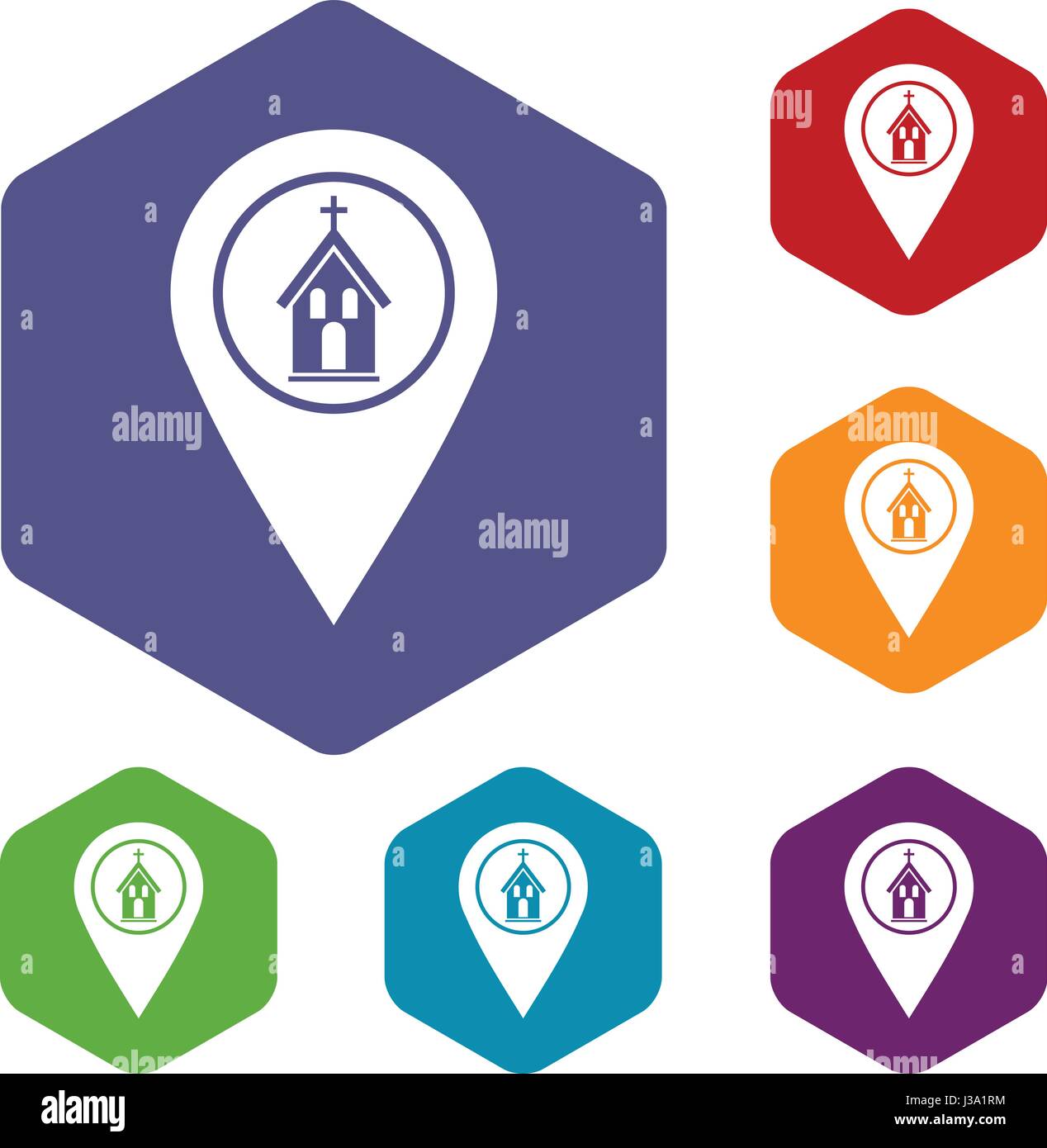 Map pointer with church icons set hexagon Stock Vector Image & Art - Alamy