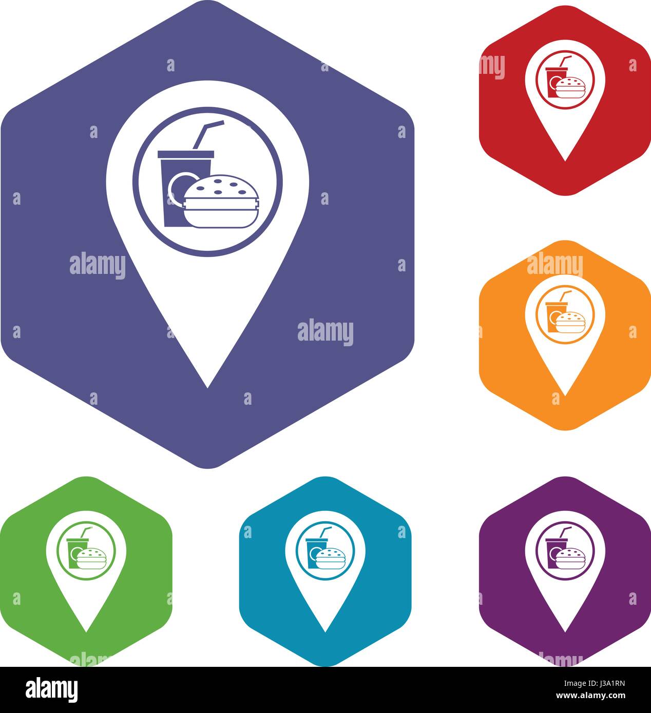 Fast food and restaurant map pointer icons set Stock Vector Image & Art ...