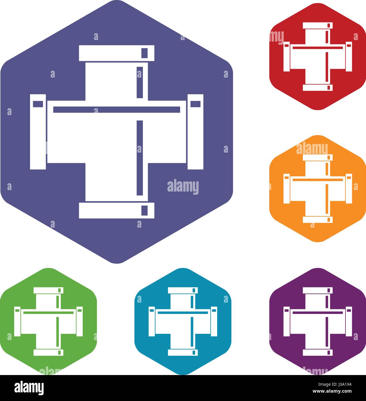 Black pipe fitting icons set hexagon Stock Vector Image & Art - Alamy