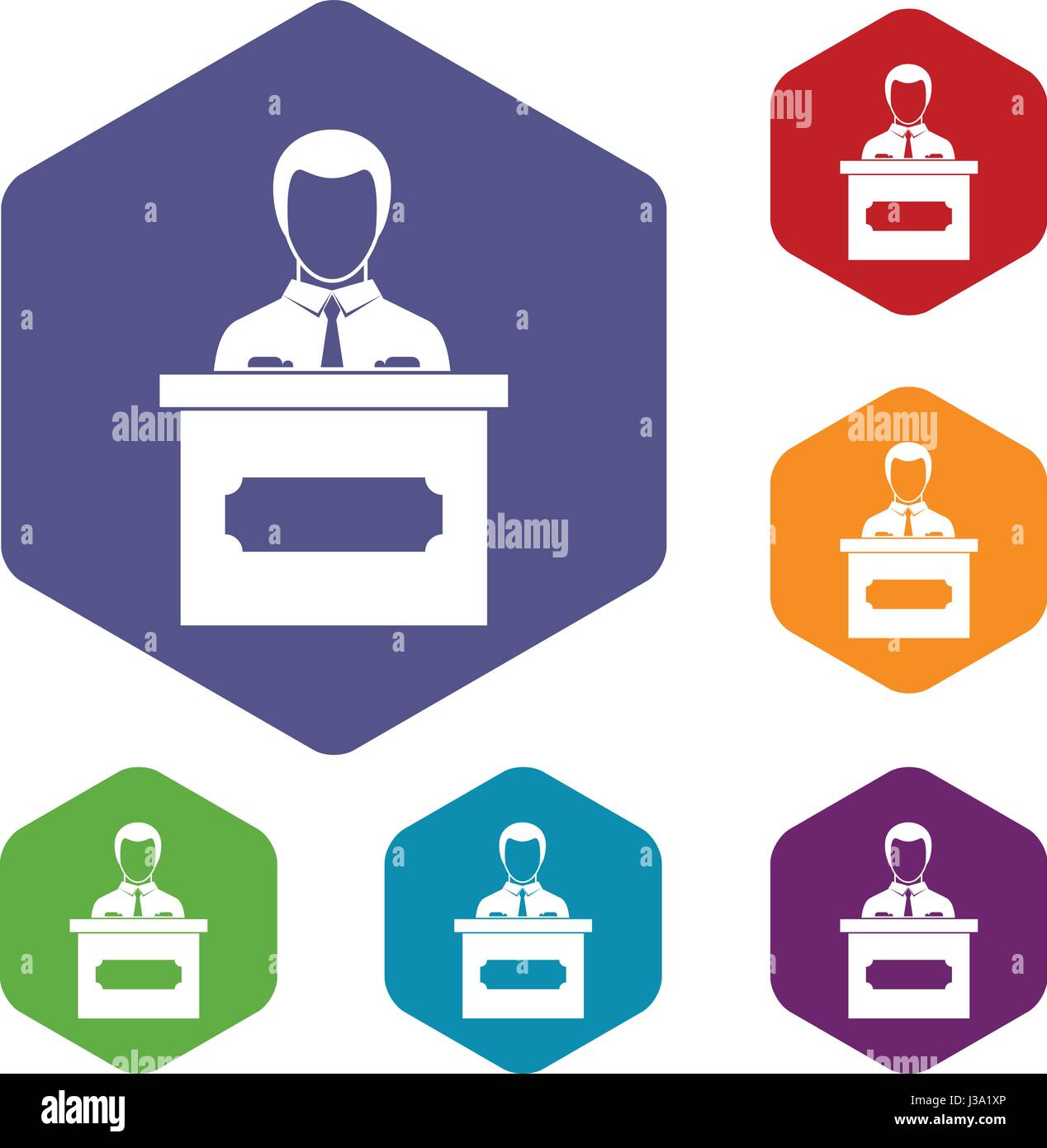 Businessman giving presentation podium Stock Vector Images - Alamy