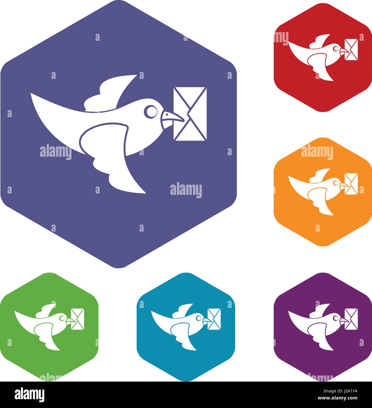 Pigeon fly with mail icons set hexagon Stock Vector Image & Art - Alamy