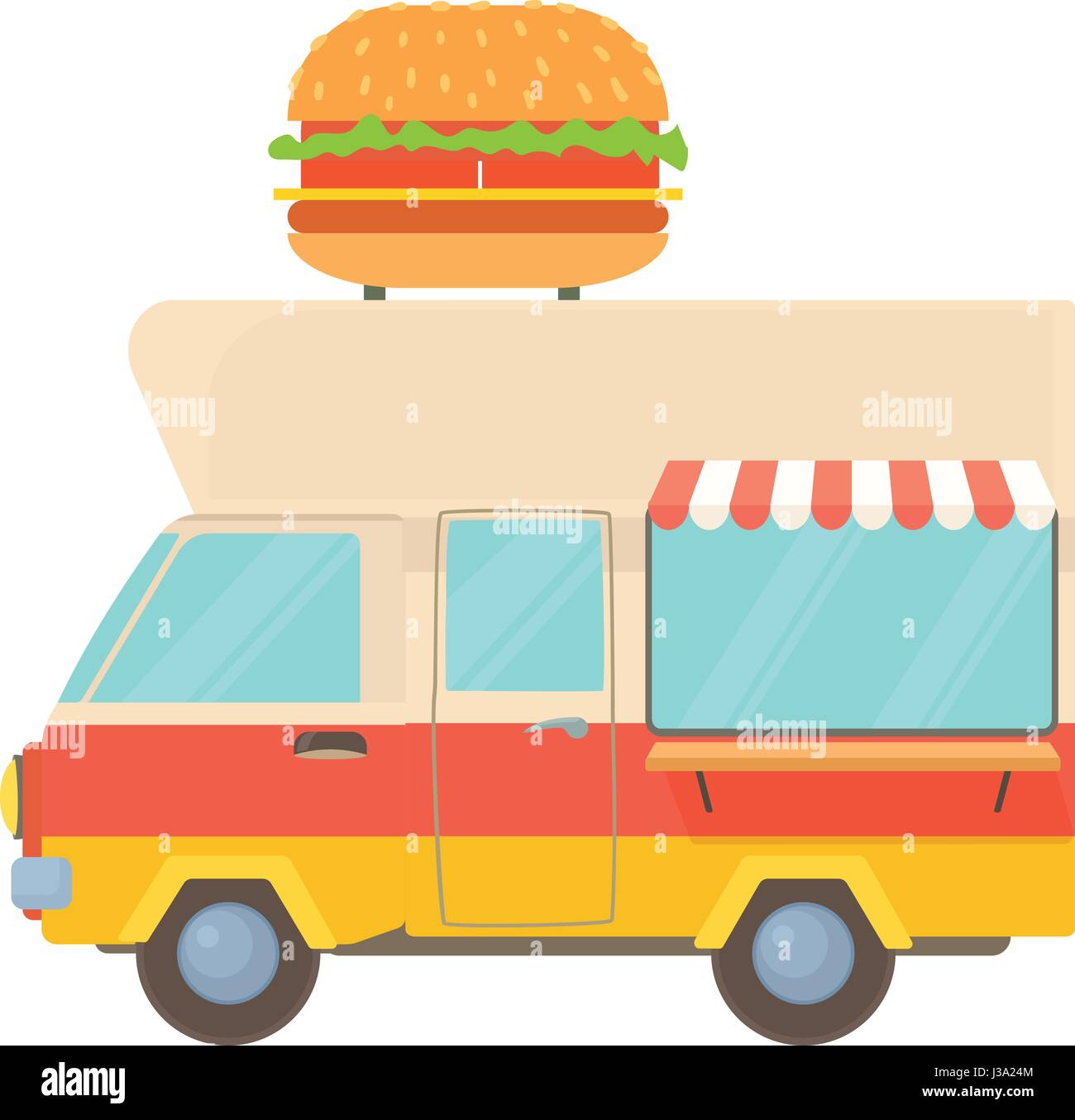 Fast food trailer with burger icon, cartoon style Stock Vector Image ...